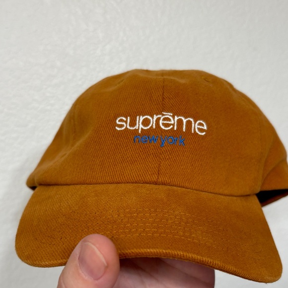 Supreme | Other | Supreme Tan Cap With White And Blue Logo | Poshmark